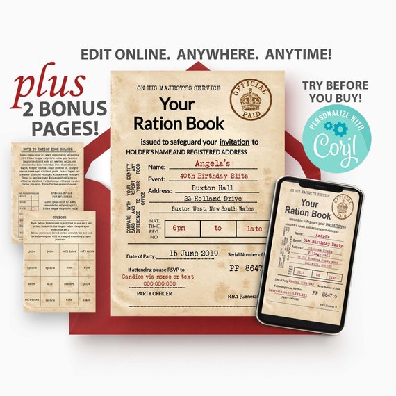 Ration Book Invitation british 40th Birthday Party Ideas | Etsy