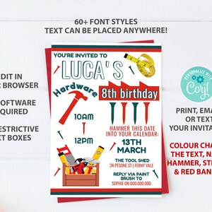 Hardware Party Invitation Template, Boys Builder Tools Birthday Invite ...