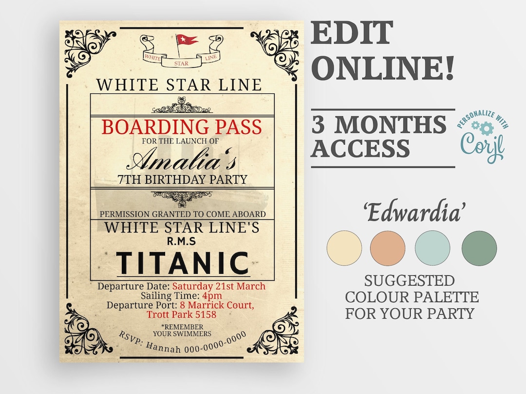 Titanic Invitation Template, Titanic Birthday Invitation Printable ...