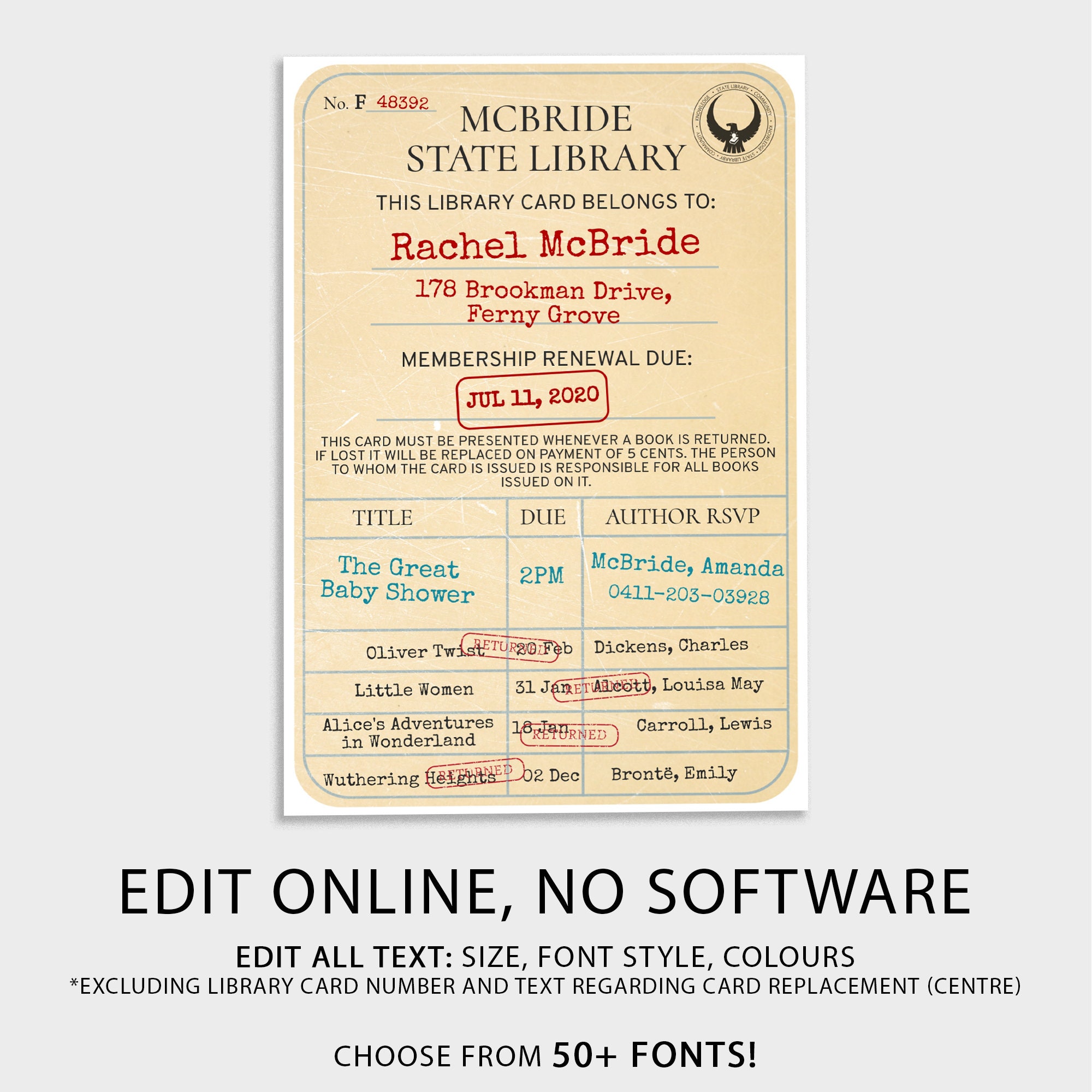 Printable Library Invitation Book Themed Party Invitation | Etsy