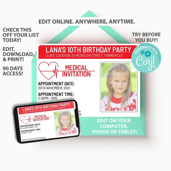 Kids Doctor Birthday Party Invitation Template, Medical Invite ...