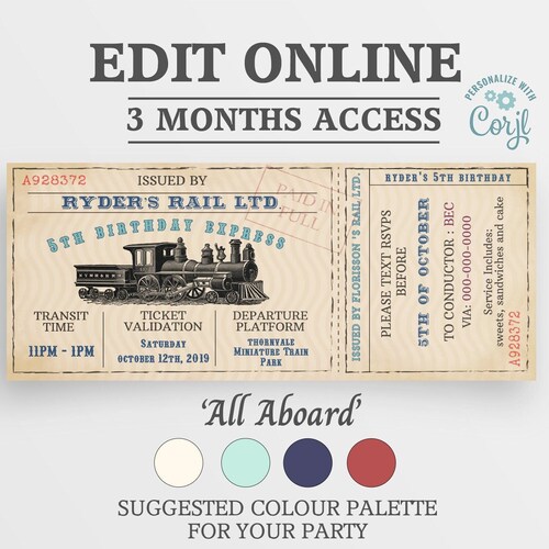 INSTANT DOWNLOAD Printable Vintage Train Ticket Birthday - Etsy