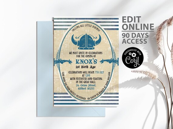 Viking Birthday Invitation Template, Editable Party Invite, Blue Boy ...
