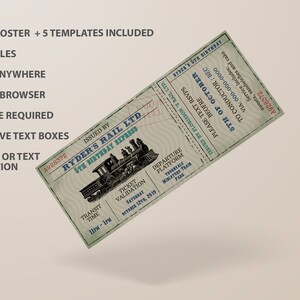 Train Birthday Invite Printable, Boys Vintage Train Ticket Invitation ...