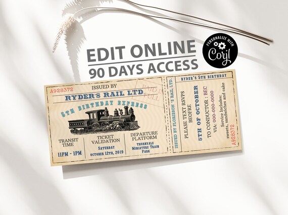 Train Ticket Invitations, Train Birthday Invite Printable, Ticket Party ...