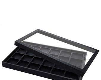 New Natural Wood Glass Top Lid black Pad Box Case Medals | Etsy