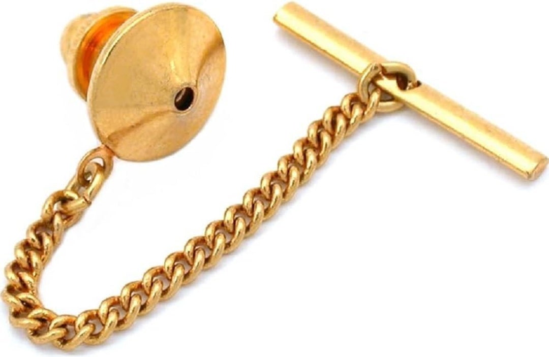 Gold Plated Pin Back With Tie Tack Clutch Chain - Etsy