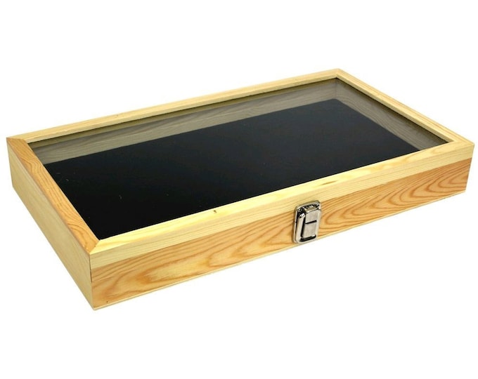 New Natural Wood Glass Top Lid Black Pad Box Case Medals | Etsy