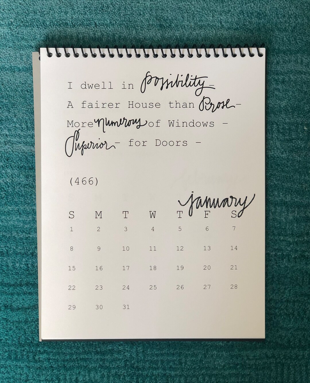 Printable 2024 Emily Dickinson Poetry Calendar // Type set and ...