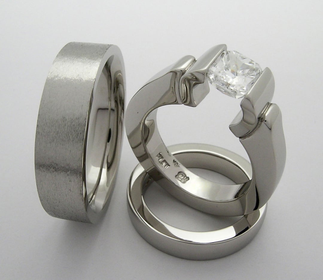 One Carat Barion Cut Canadian Diamond Tension Set Into a Platinum ...