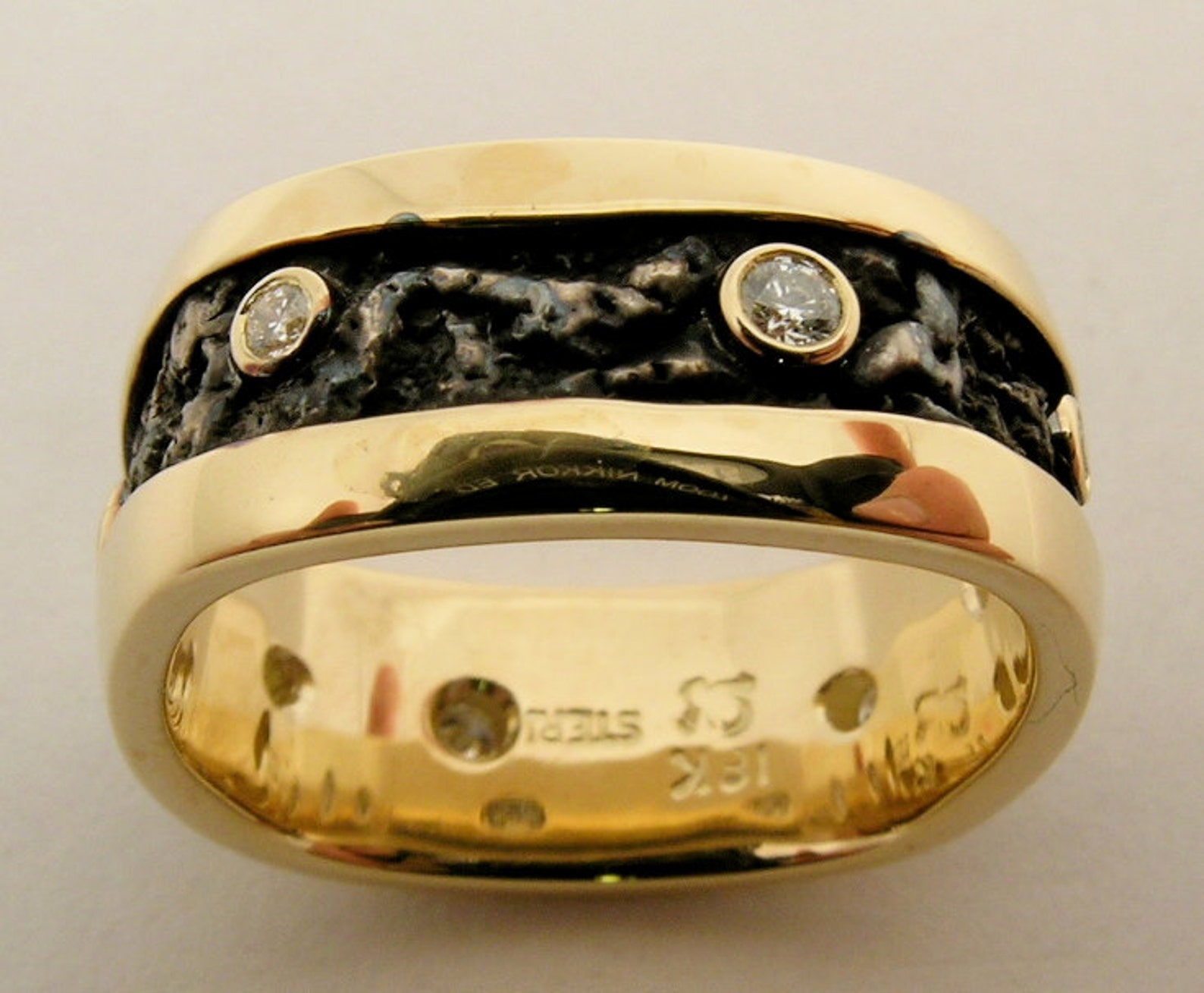Hand Made and Hammer Forged Laminated 18k Yellow Gold, Diamond and ...