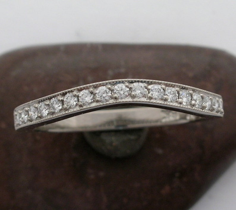 Recycled White Gold Hand Made Micro Pave Curved Diamond Wedding Ring - Etsy