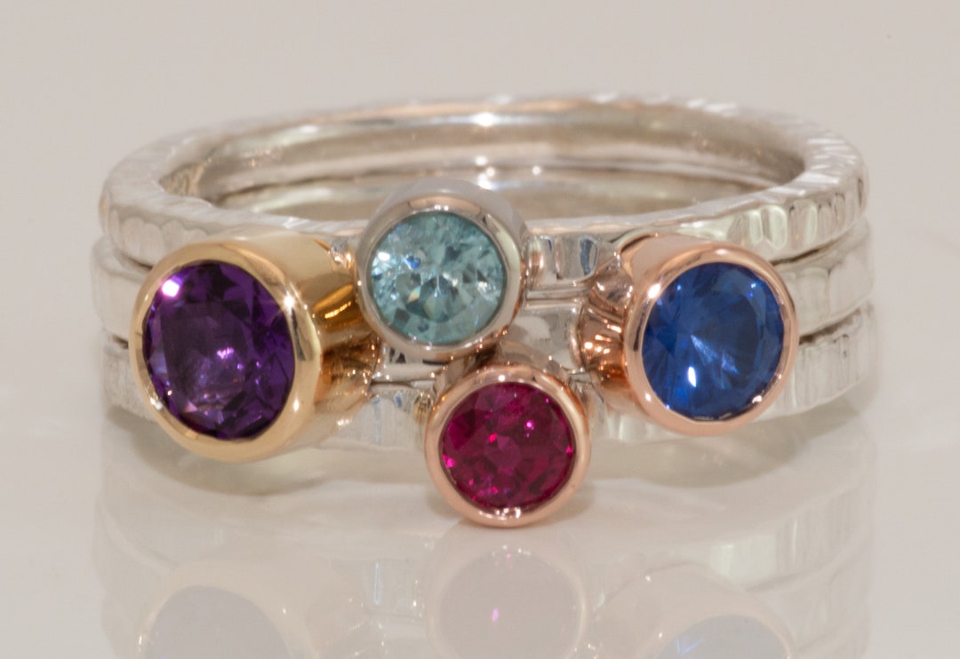 Handmade Stacking Family Rings – Sterling Silver & 18K Gold With Custom ...