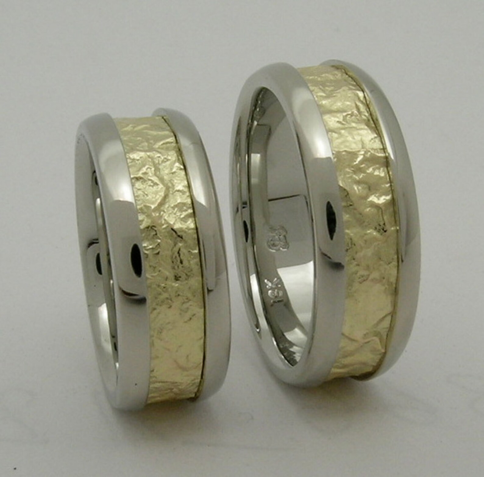 Hand Made Reticulated Yellow Gold and White Gold Rails Ladies Wedding ...