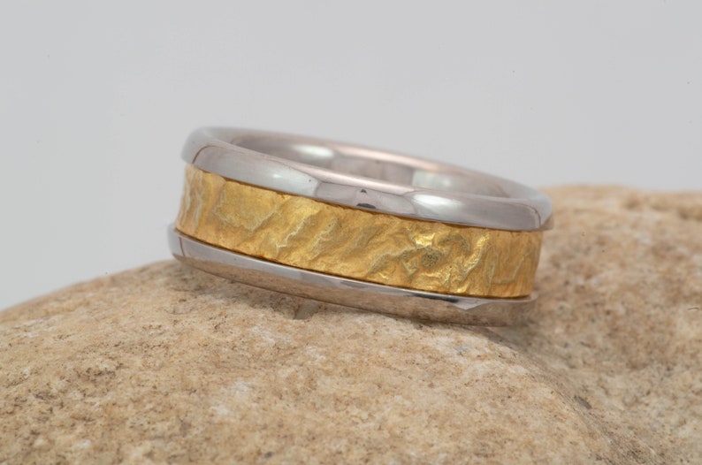 Hand Made Reticulated Yellow Gold and White Gold Rails Ladies Wedding ...