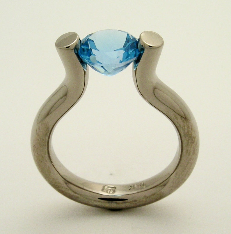 Hallmark True Tension Ring Set With Round Brilliant Cut Blue Topaz Hand ...