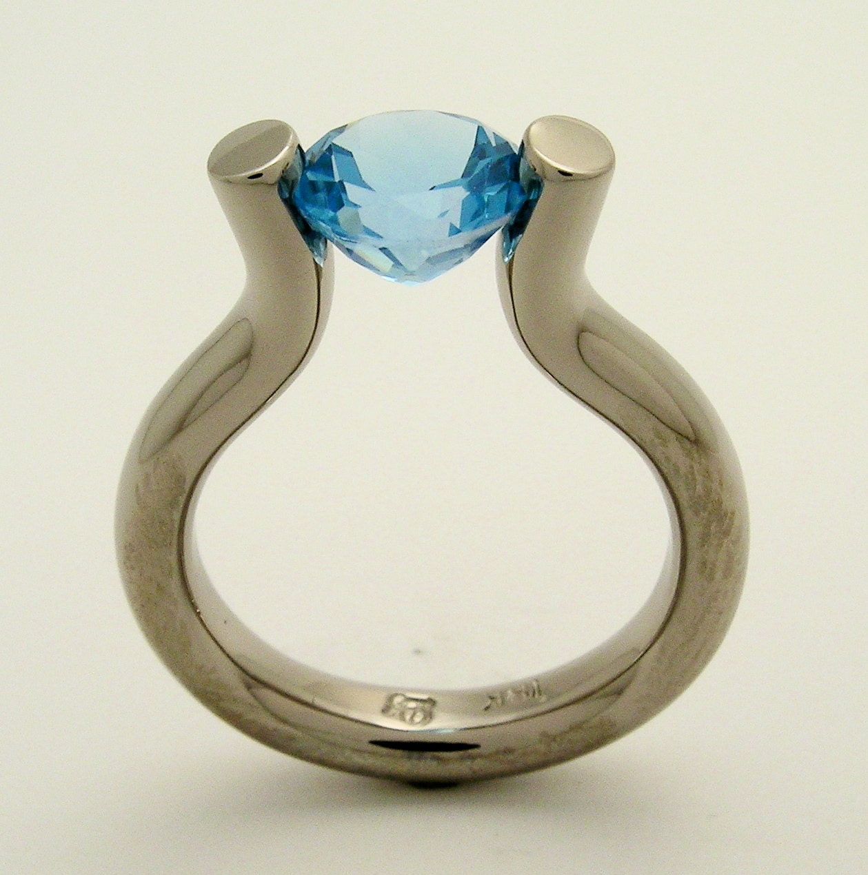 Hallmark True Tension Ring Set With Round Brilliant Cut Blue Topaz Hand ...