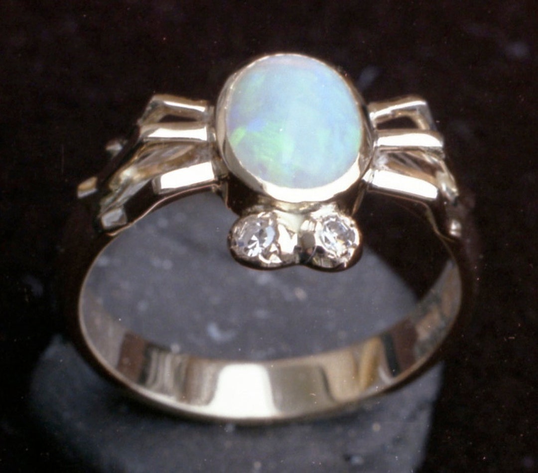 14k Gold Opal and Diamond Spider Ring. - Etsy