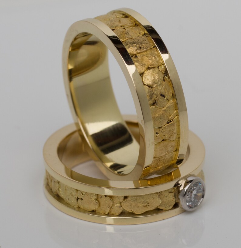 Man's 18k Gold Placer Gold Natural Nugget Sluice Box Wedding Band - Etsy