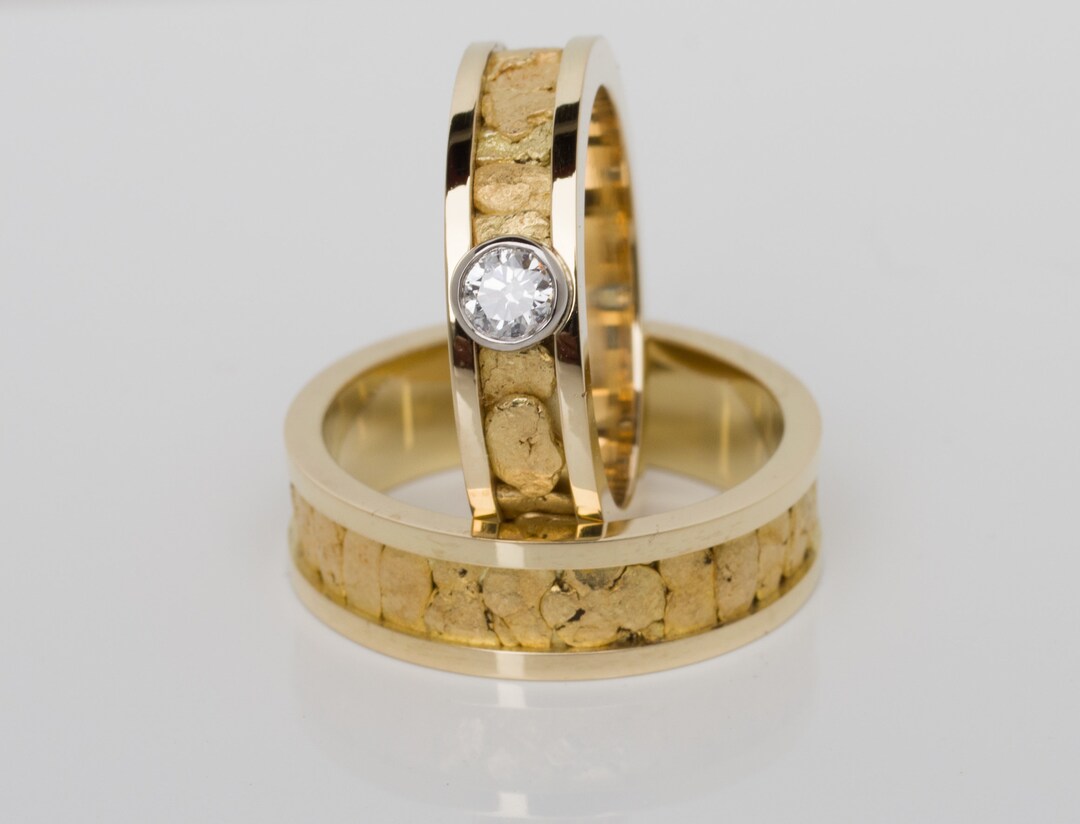 Man's 18k Gold Placer Gold Natural Nugget Sluice Box Wedding Band - Etsy