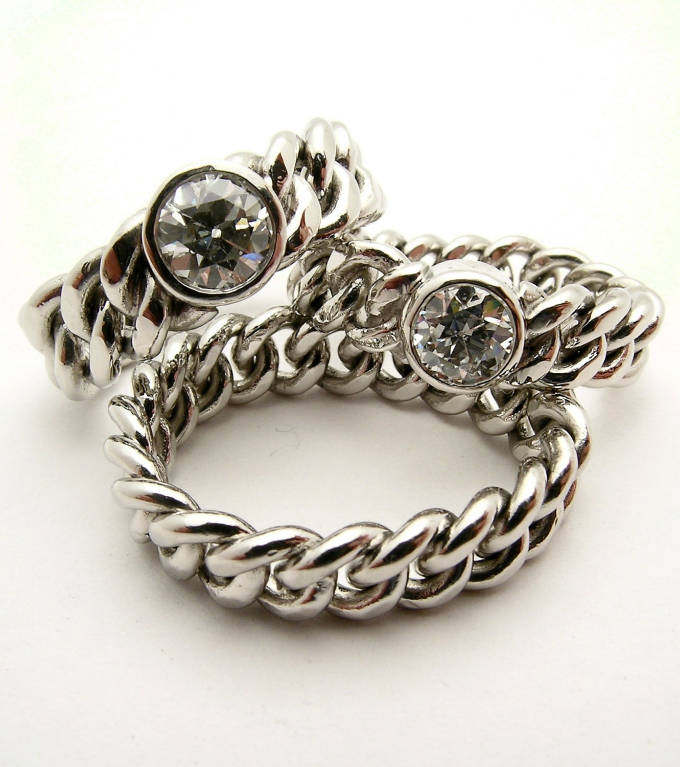 Hand Made Platinum Chain Diamond Ring. - Etsy