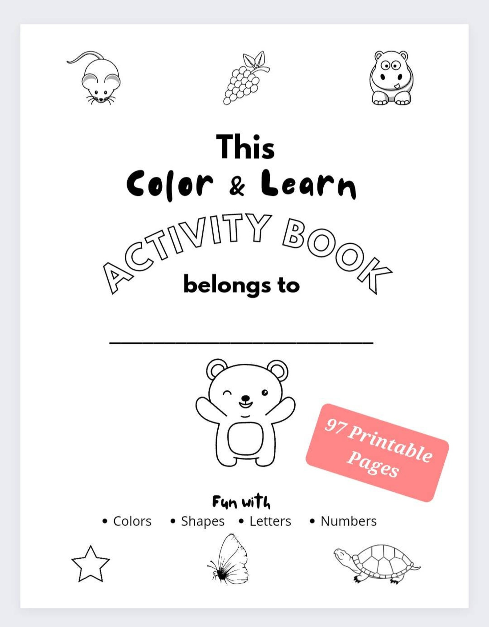 Color and Learn Activity Book/toddler Workbook/ Alphabet and Numbers ...
