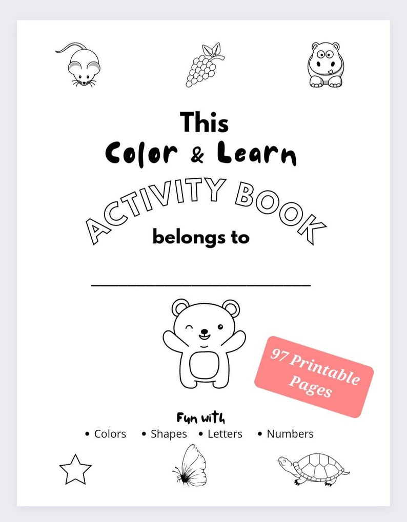 Color and Learn Activity Book/toddler Workbook/ Alphabet and Numbers ...