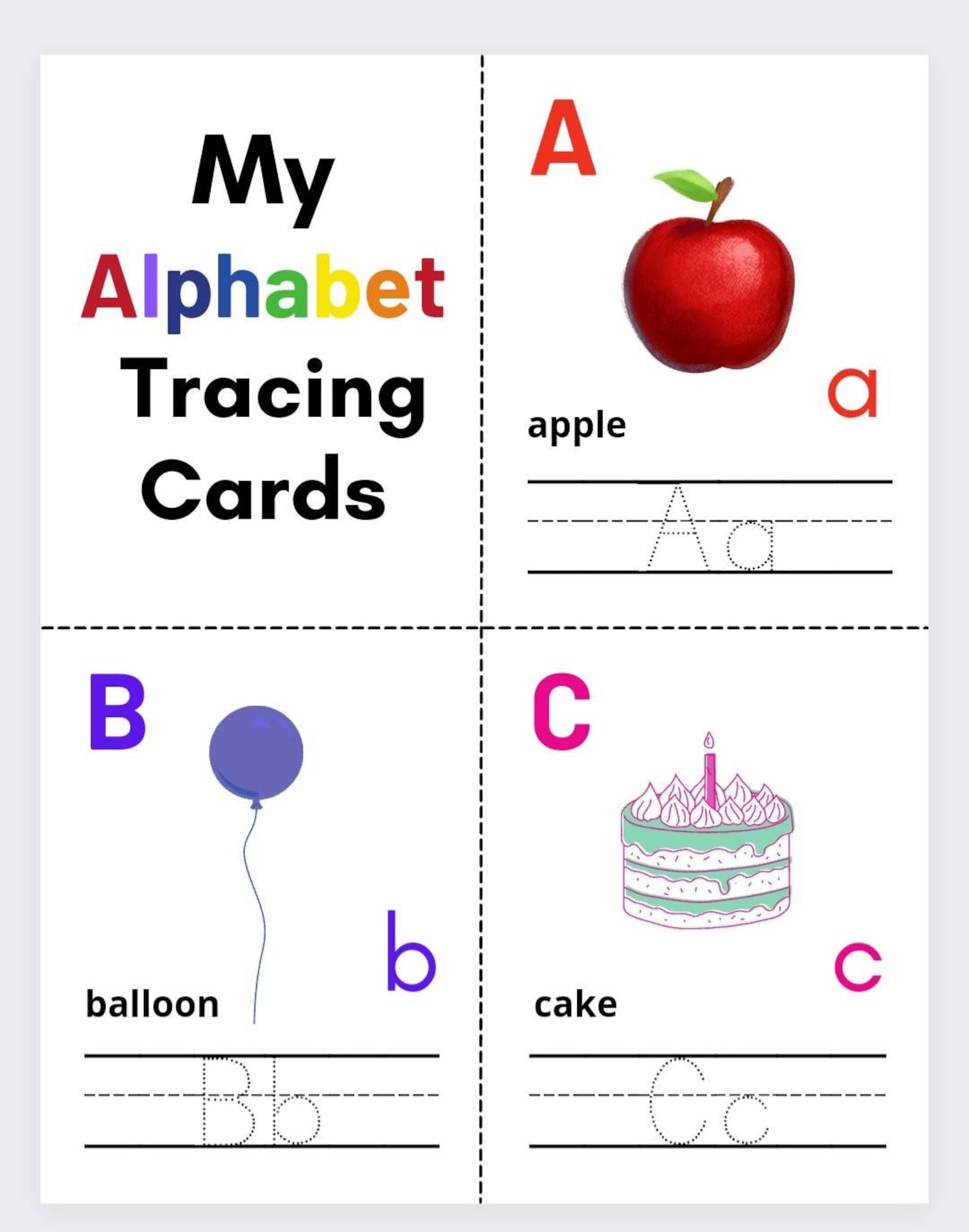 Alphabet Tracing Flashcards/ Printable Alphabet Cards/uppercase and ...