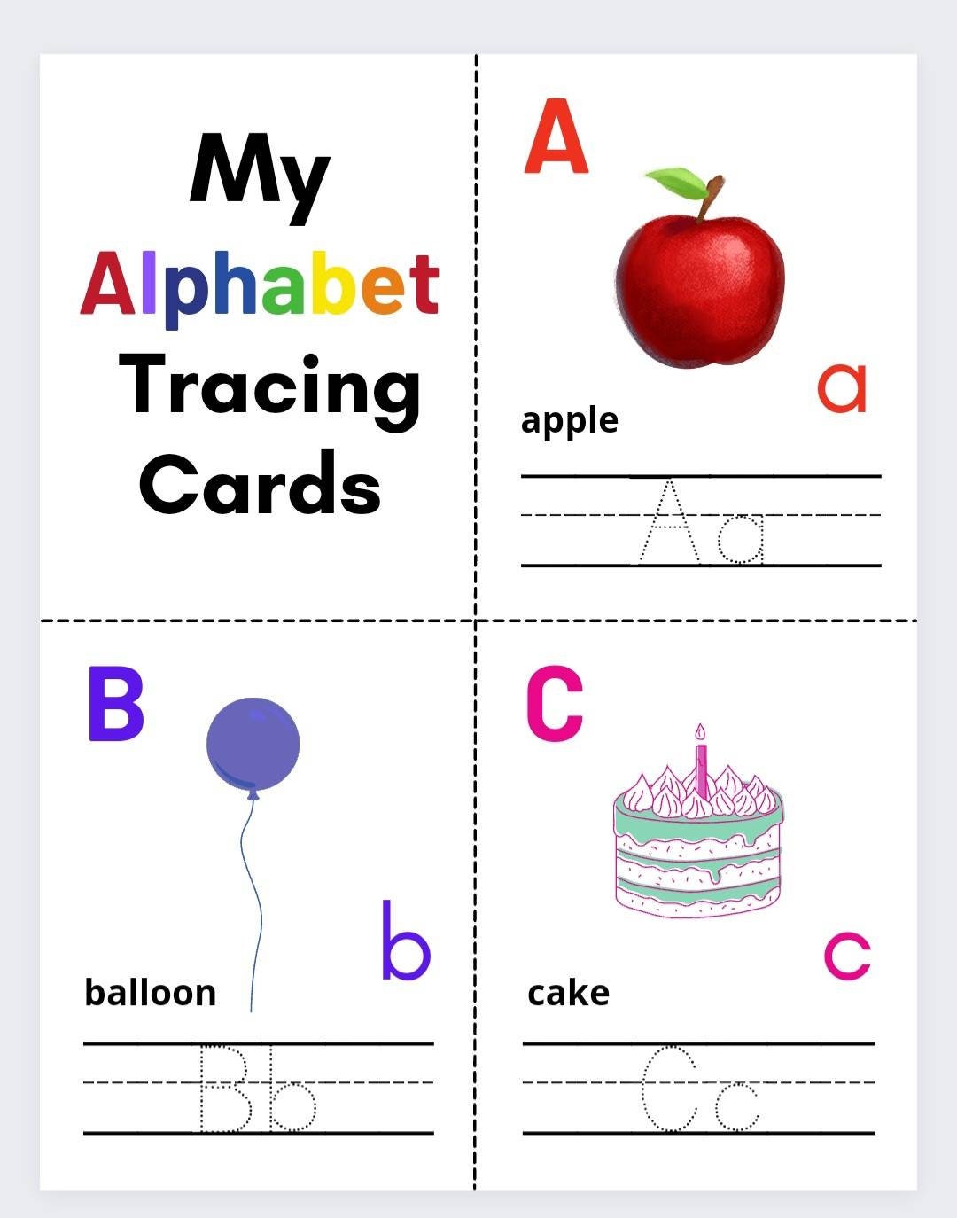 Alphabet Tracing Flashcards/ Printable Alphabet Cards/uppercase and ...