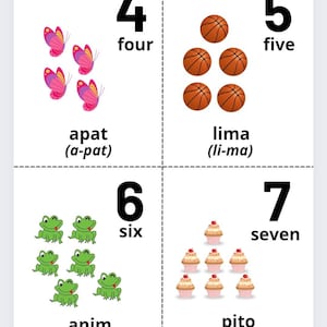English-filipino Numbers/printable 1-20 Numbers Flashcards/numbers 1-20 ...