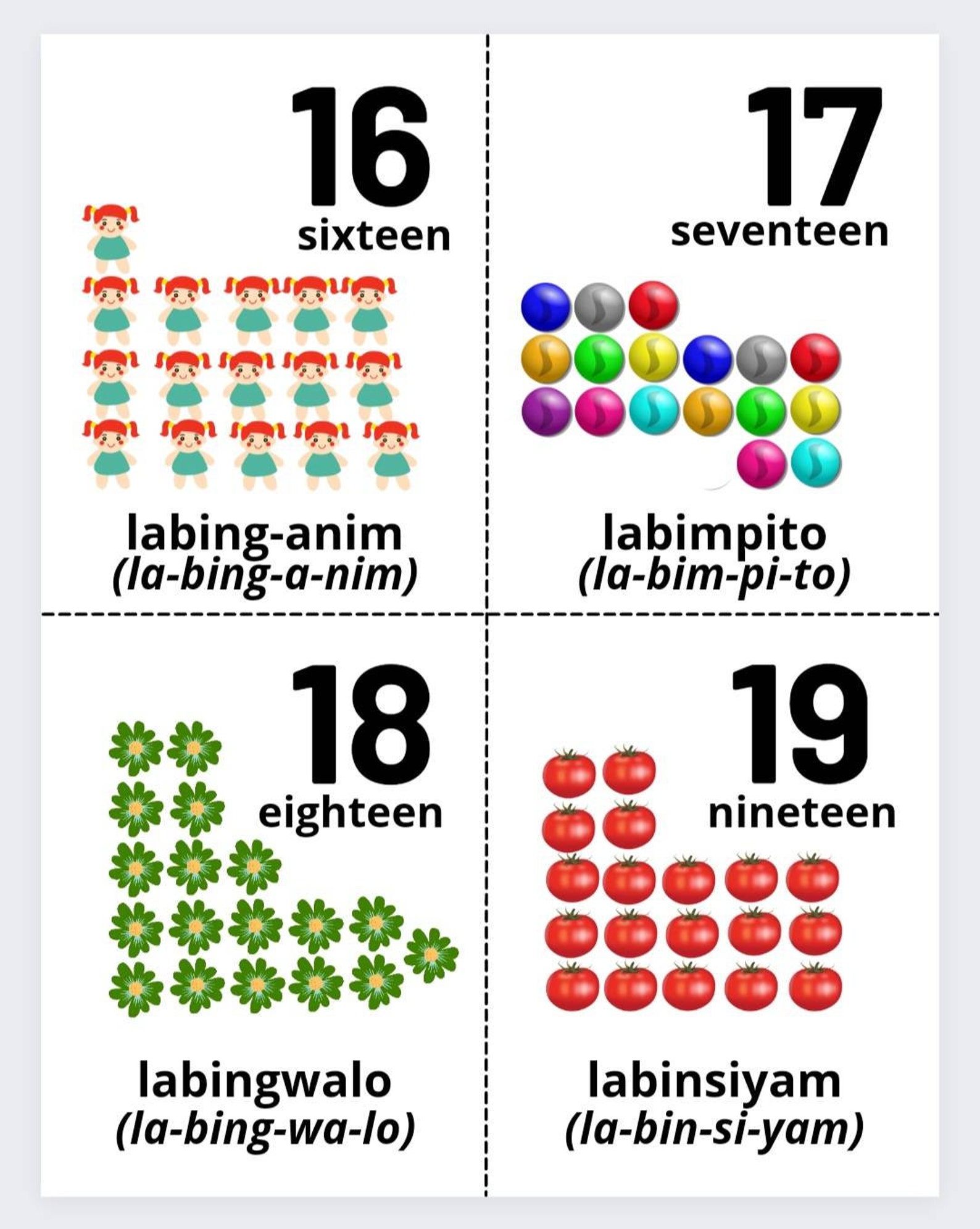 English-filipino Numbers/printable 1-20 Numbers Flashcards/numbers 1-20 ...