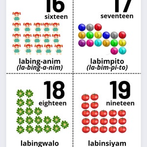English-filipino Numbers/printable 1-20 Numbers Flashcards/numbers 1-20 ...