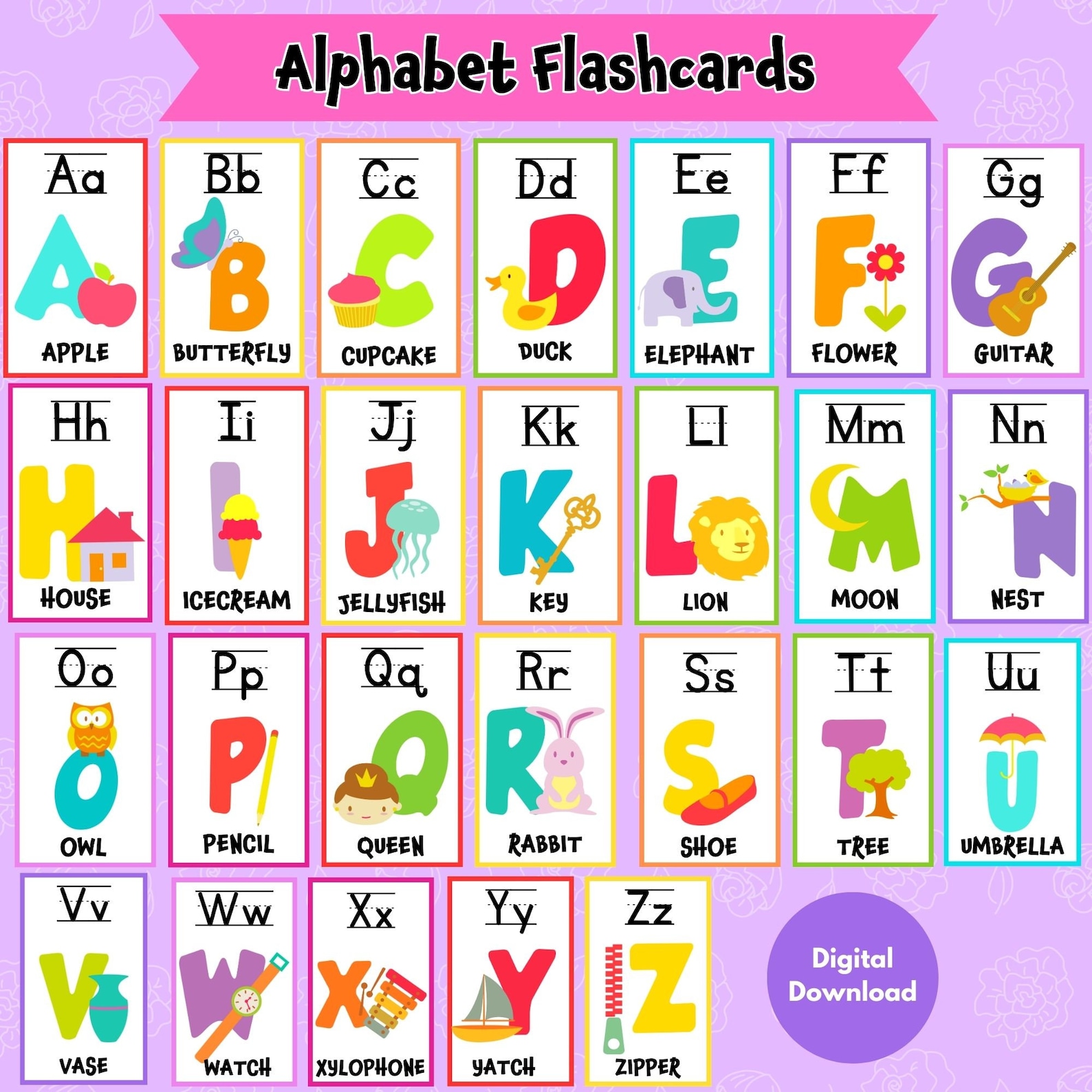 Colorful Alphabet Flashcards/ Beginning Sound Cards/ ABC Flashcards ...