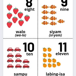 English-filipino Numbers/printable 1-20 Numbers Flashcards/numbers 1-20 ...