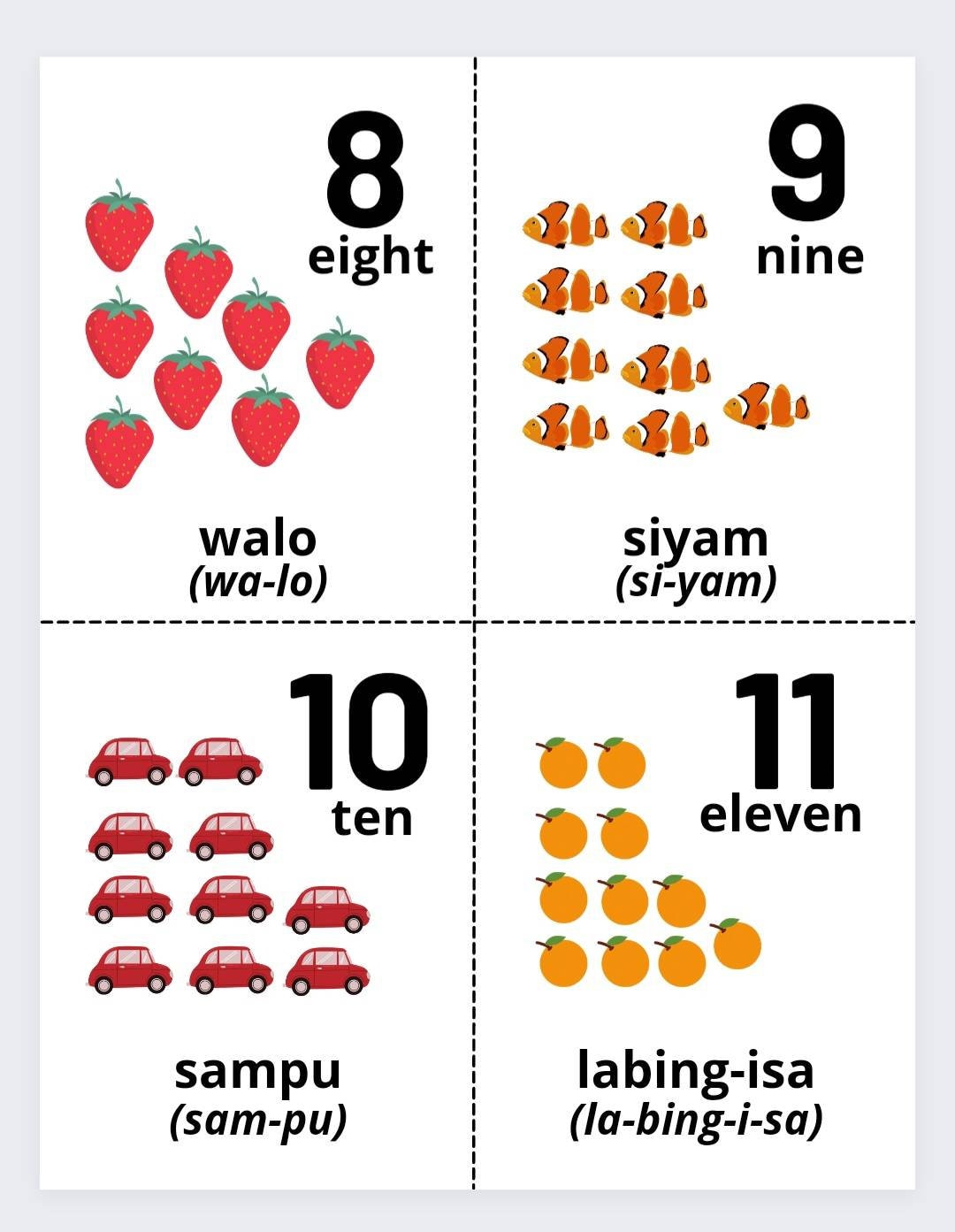 English-filipino Numbers/printable 1-20 Numbers Flashcards/numbers 1-20 ...