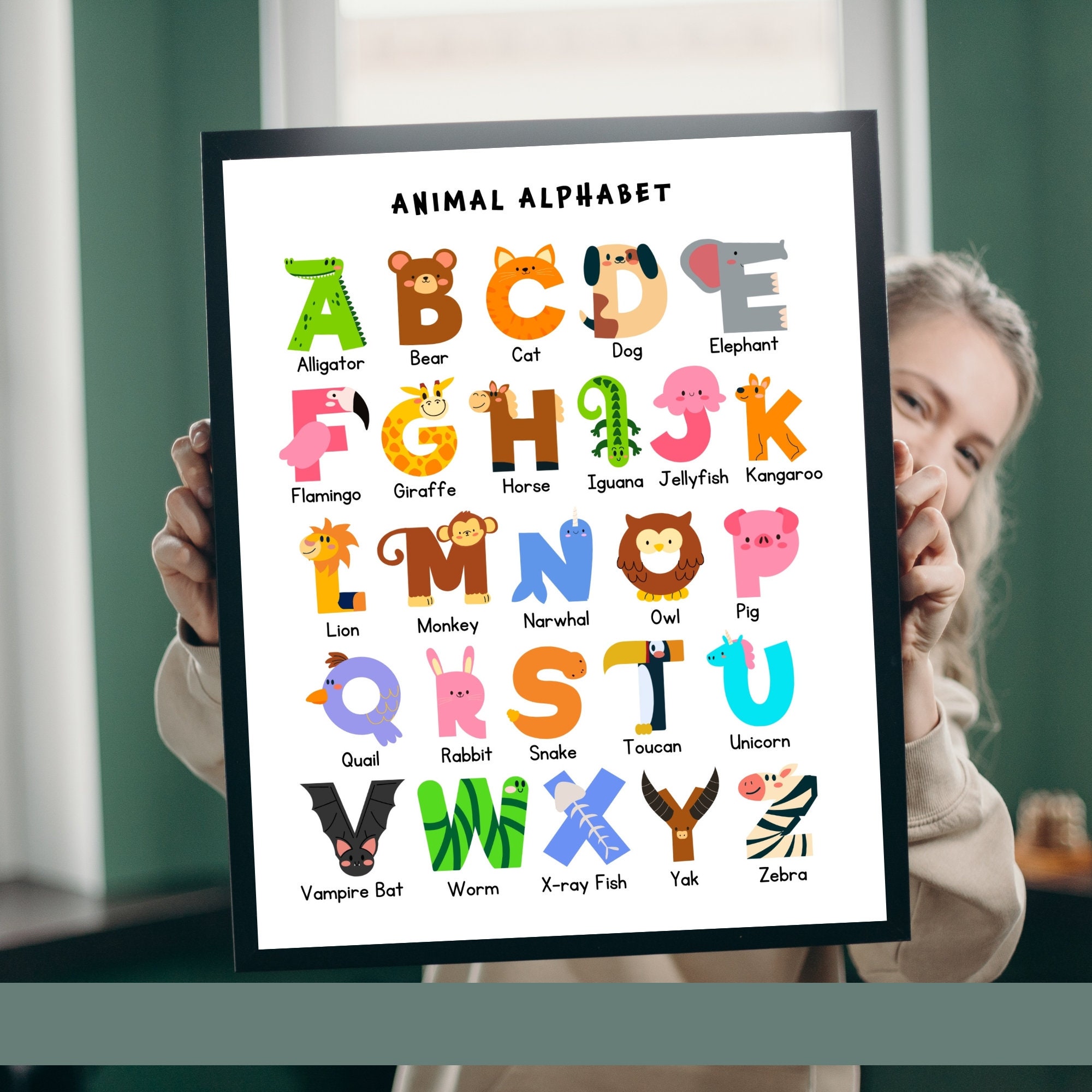 Cute Animal Alphabet Poster, Animal Alphabet Wall Art, Animal Alphabet ...
