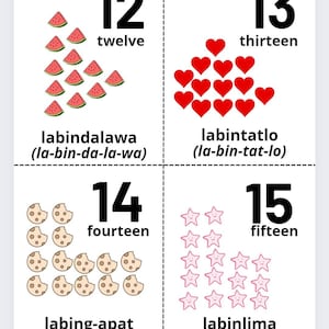 English-filipino Numbers/printable 1-20 Numbers Flashcards/numbers 1-20 ...
