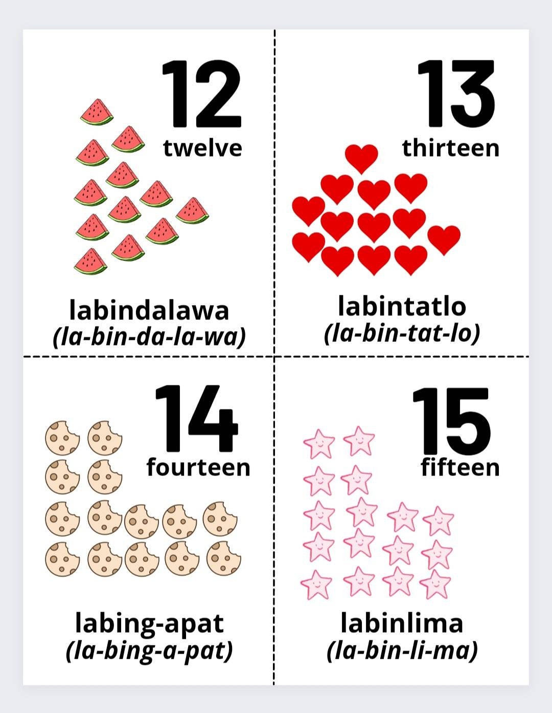 English-filipino Numbers/printable 1-20 Numbers Flashcards/numbers 1-20 ...