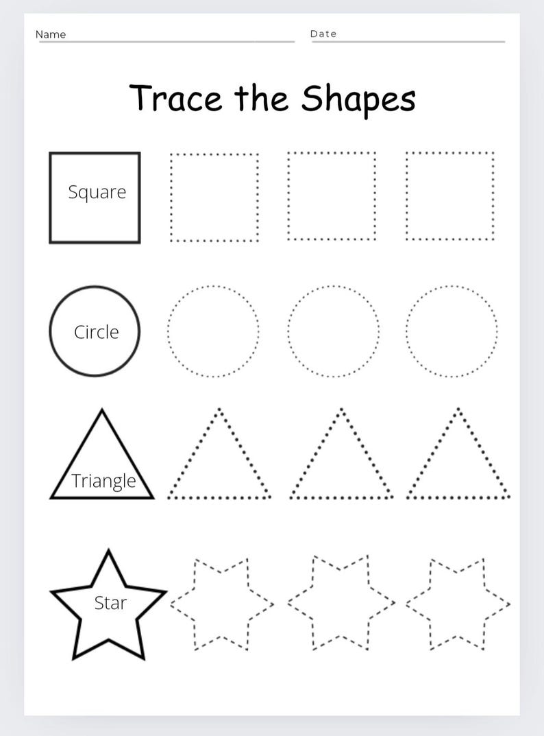 Shape Tracing Worksheets - Etsy