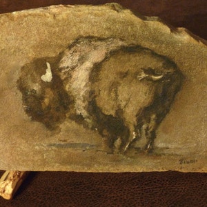 Buffalo Stone Painting, Watercolor on Light Sandstone - Etsy