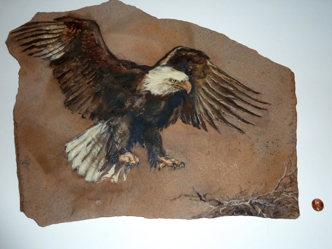 Flat Rock Painting Eagle - Original Watercolor Painting on Flagstone - Etsy