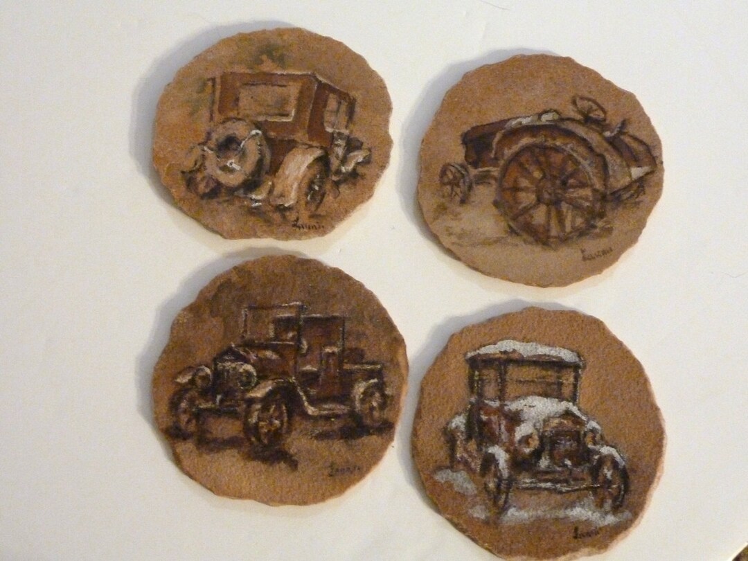 Model-t Painted Coaster SET, Hand Painted Original Watercolor on ...