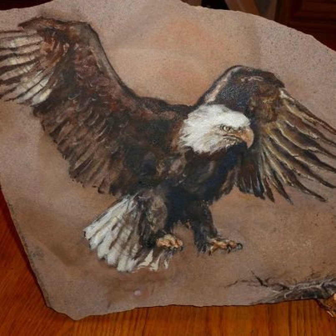 Flat Rock Painting Eagle - Original Watercolor Painting on Flagstone - Etsy