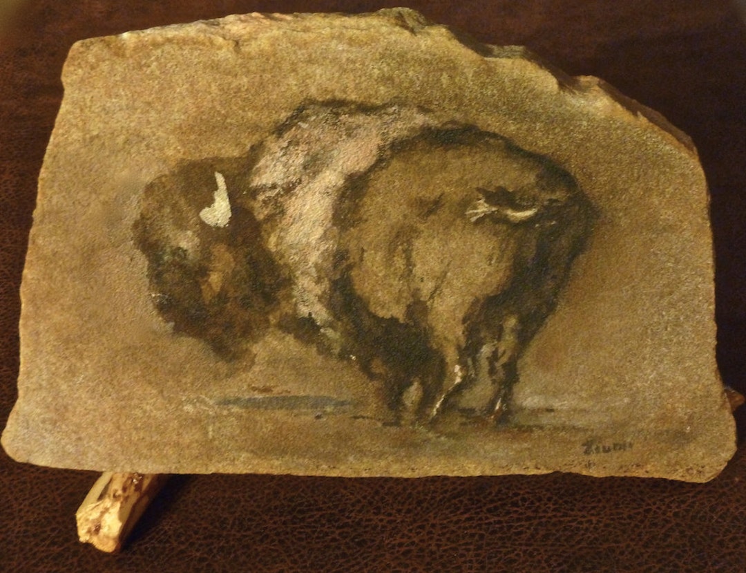 Buffalo Stone Painting, Watercolor on Light Sandstone - Etsy