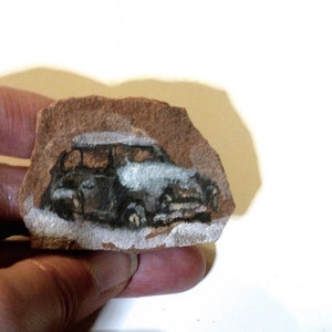Old Car Necklace, Stone Painting, Watercolor on Sandstone - Etsy