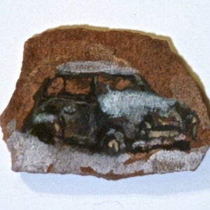 Old Car Necklace, Stone Painting, Watercolor on Sandstone - Etsy