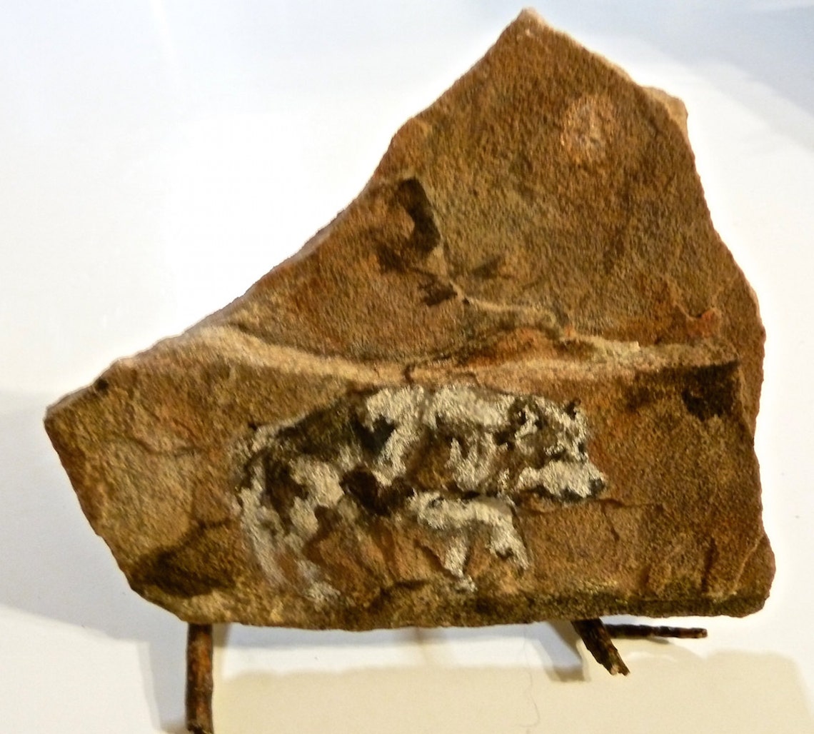 Moonlight Wolft Original Watercolor Stone Painting on Flagstone With a ...