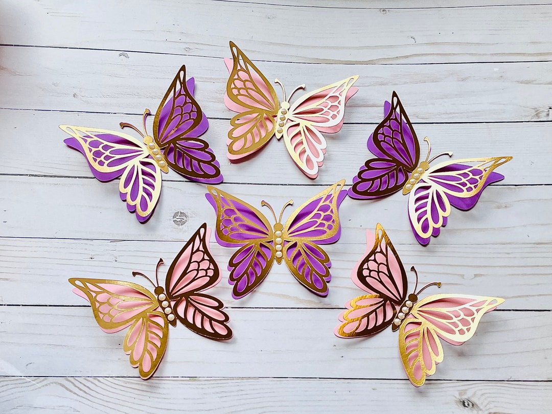 3D Paper Butterfly Cutouts 3D Gold Paper Butterflies Pink Paper ...
