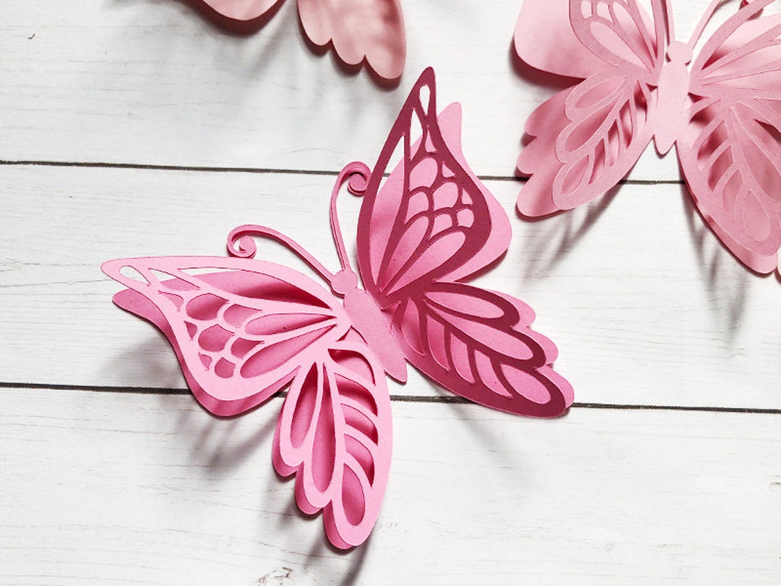3D Pink Paper Butterfly Cutouts Pink Paper Butterflies Pink | Etsy