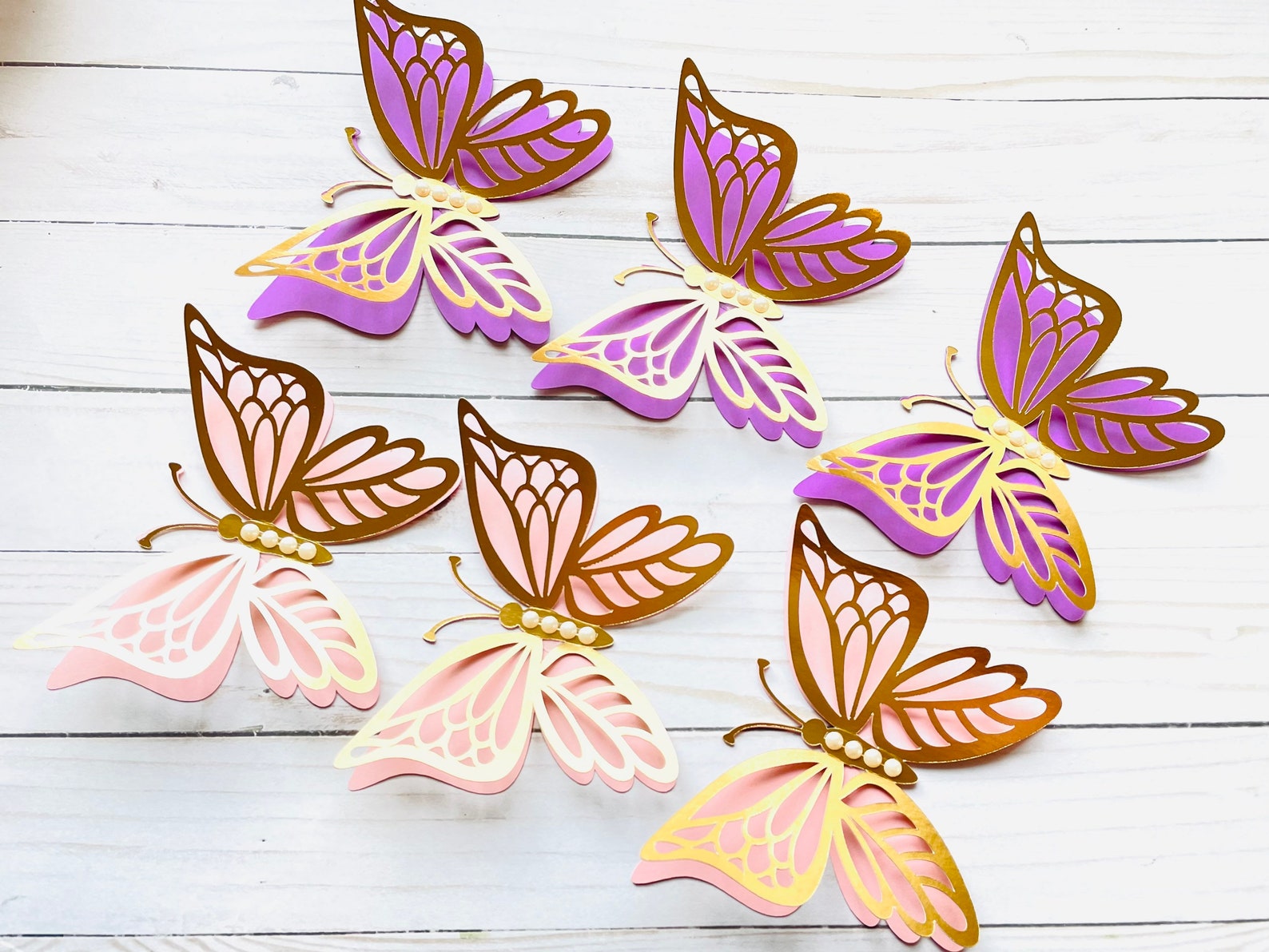 3D Paper Butterfly Cutouts 3D Gold Paper Butterflies Pink | Etsy